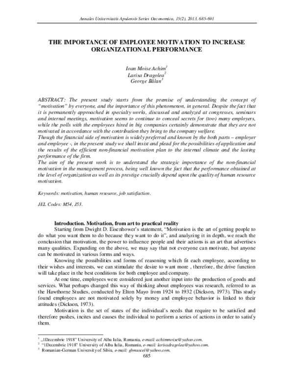 (PDF) The Importance Of Employee Motivation To Increase Organizational ...