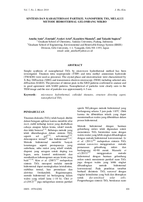 (PDF) Sintesis Dan Karakterisasi Partikel Nanosperik TIO2 Melalui ...