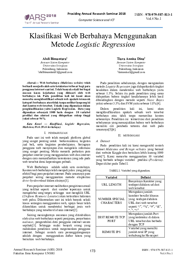 (PDF) Klasifikasi Web Berbahaya Menggunakan Metode Logistic Regression