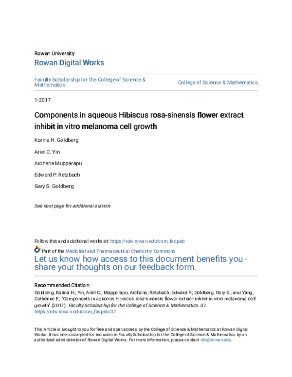 (PDF) Components in aqueous Hibiscus rosa-sinensis flower extract ...