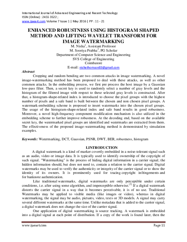 (PDF) Enhanced Robustness Using Histogram Shaped Method and Lifting Wavelet Transform for Image ...