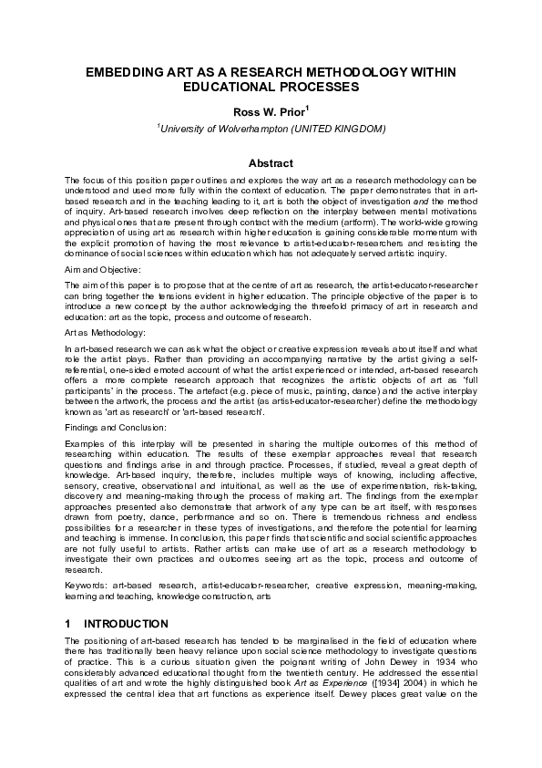 (PDF) Embedding Art as a Research Methodology Within Educational Processes