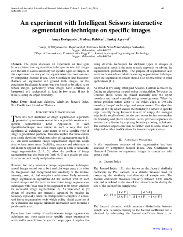 (PDF) An experiment with Intelligent Scissors interactive segmentation ...