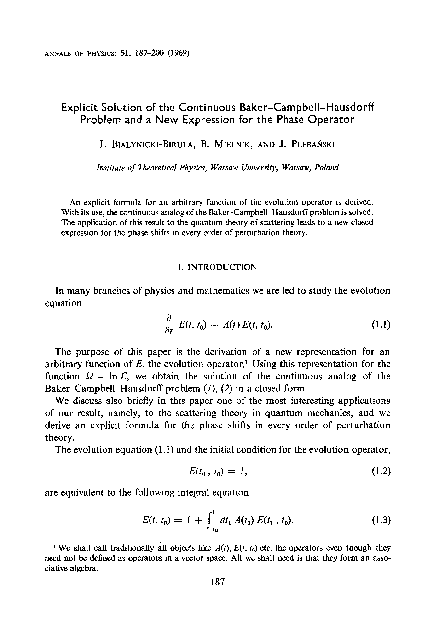 (PDF) Explicit solution of the continuous Baker-Campbell-Hausdorff problem and a new expression ...