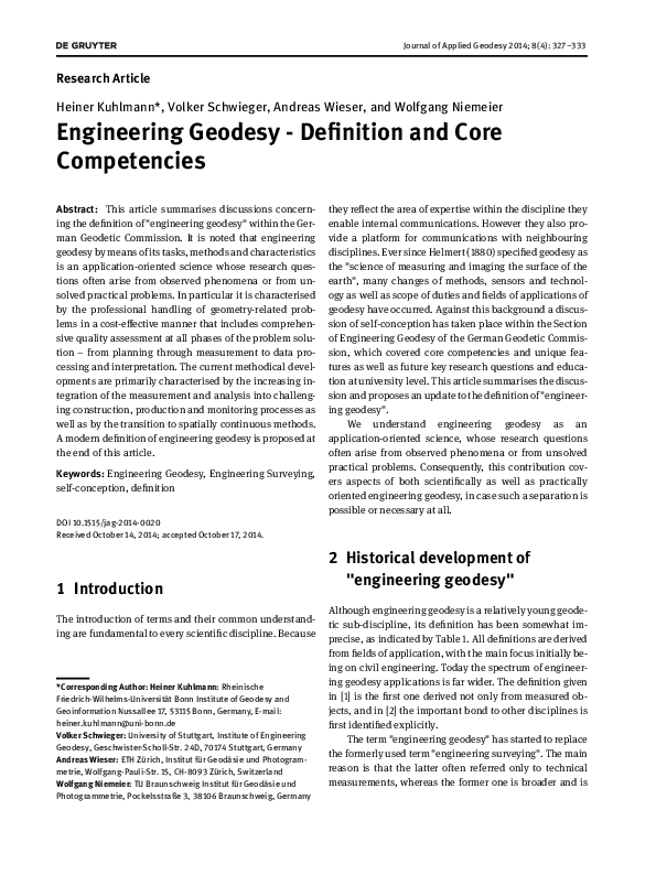 (PDF) Engineering Geodesy - Definition and Core Competencies