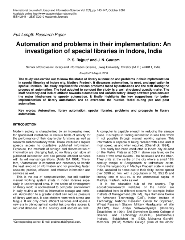 (PDF) Automation and Problems in Their Implementation an Investigation ...