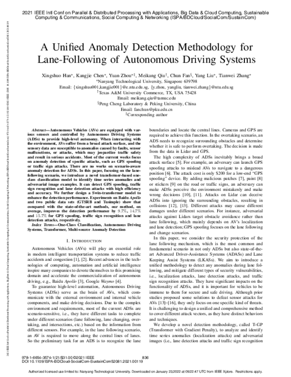 (PDF) A Unified Anomaly Detection Methodology for Lane-Following of ...