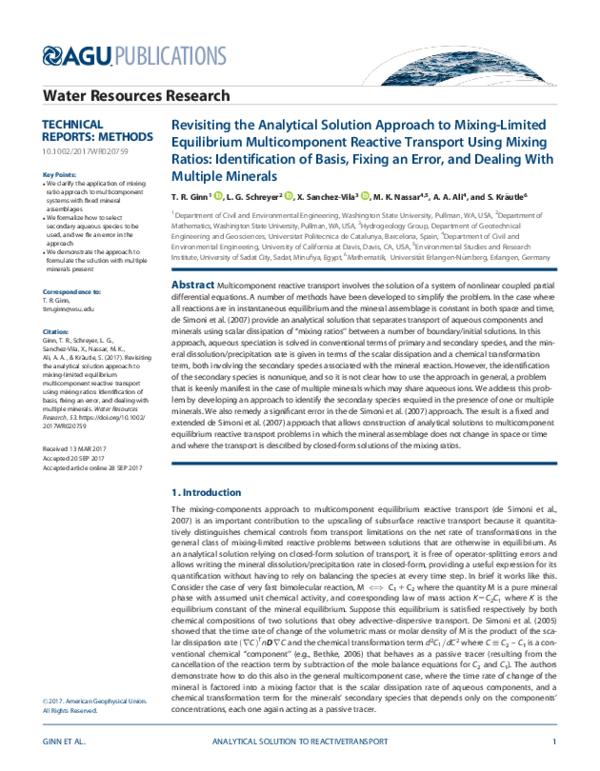 (PDF) Revisiting the Analytical Solution Approach to Mixing-Limited ...