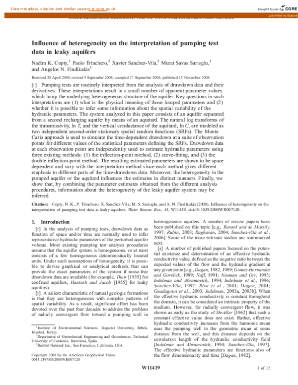 (PDF) Influence of heterogeneity on the interpretation of pumping test ...