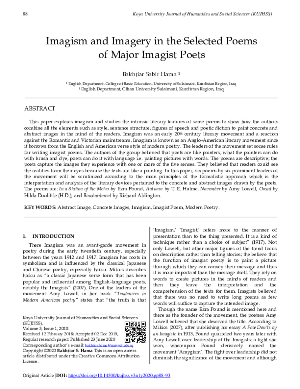 (PDF) Imagism and Imagery in the Selected Poems of Major Imagist Poets