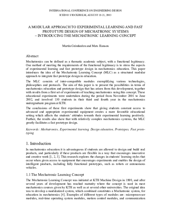(PDF) A modular approach to experimental learning and fast prototype ...