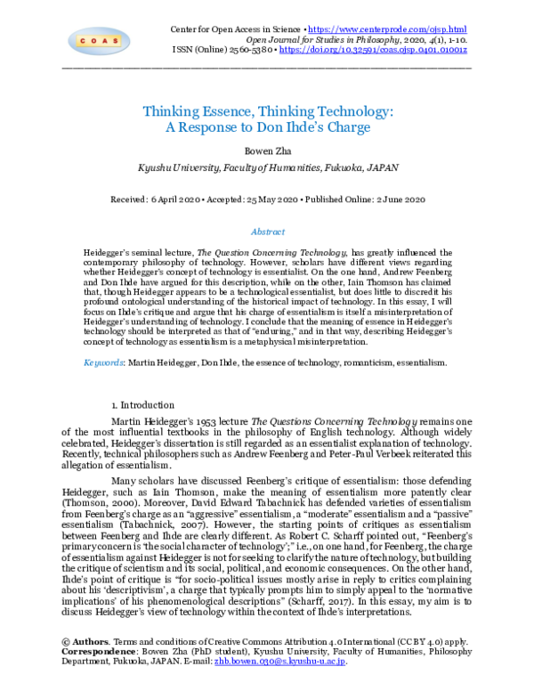 (PDF) Thinking Essence, Thinking Technology: A Response to Don Ihde’s ...