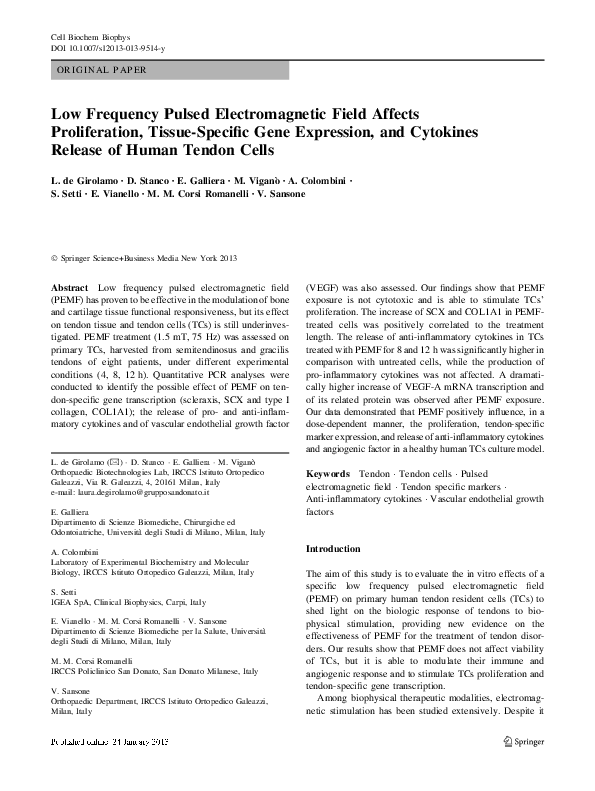 (PDF) Low Frequency Pulsed Electromagnetic Field Affects Proliferation, Tissue-Specific Gene ...