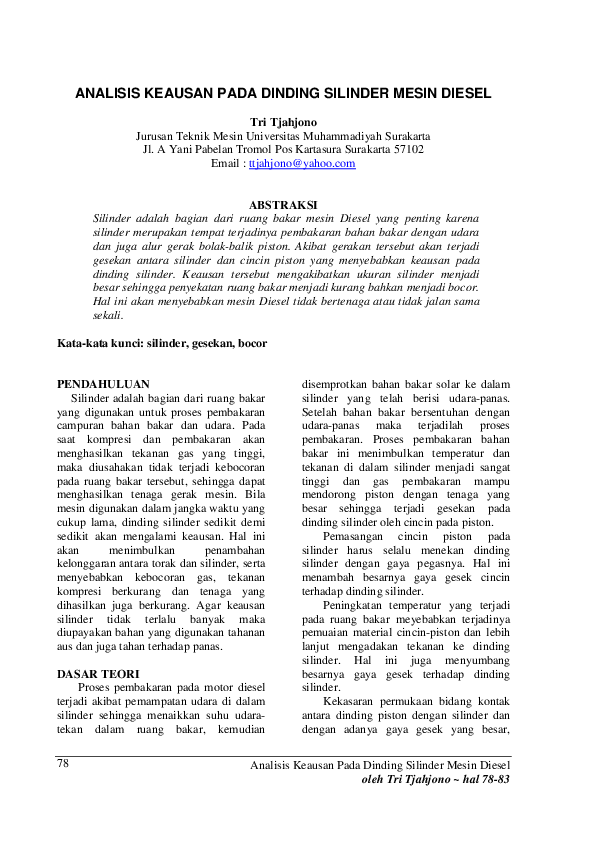 (PDF) Analisis Keausan Pada Dinding Silinder Mesin Diesel