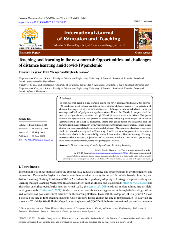 (PDF) Teaching and Learning in the New Normal: Opportunities and ...
