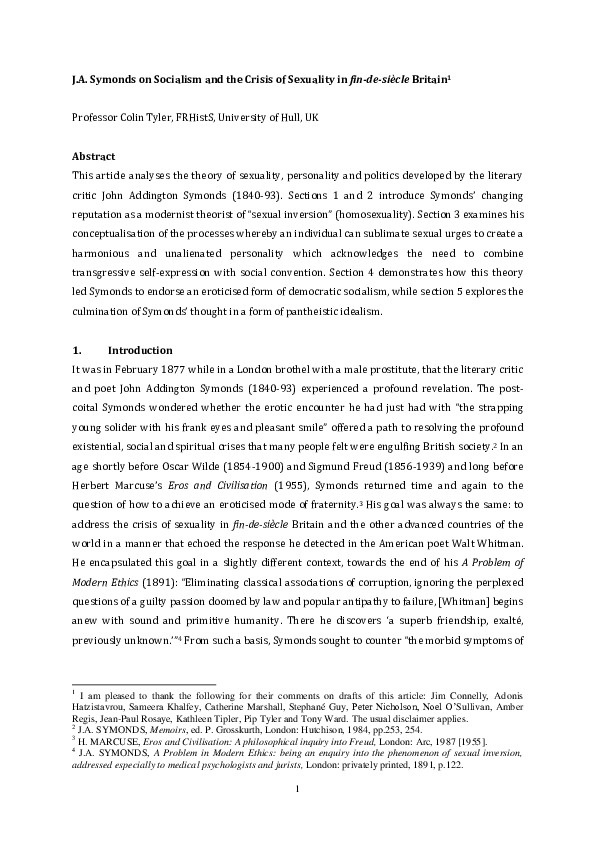 (PDF) J.A. Symonds, socialism and the crisis of sexuality in fin-de ...