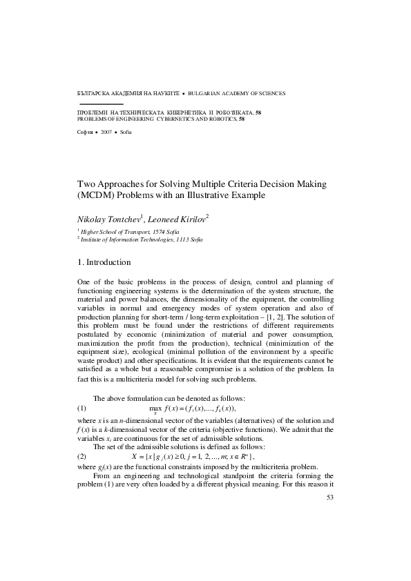 (PDF) Two Approaches for Solving Multiple Criteria Decision Making (MCDM) Problems with an ...