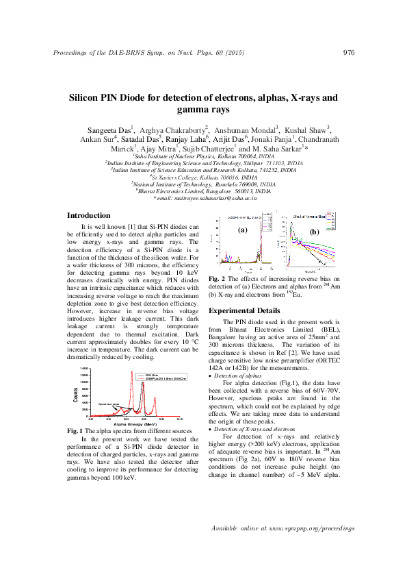 (PDF) Silicon PIN Diode for detection of electrons, alphas, X-rays and ...