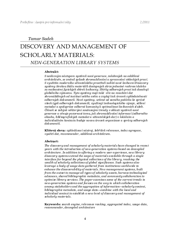 (PDF) Discovery and management of scholarly materials