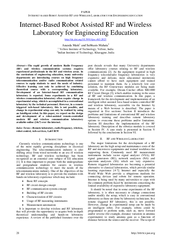 (PDF) Internet-based Robot-supported RF and Wireless Laboratory for Engineering Education