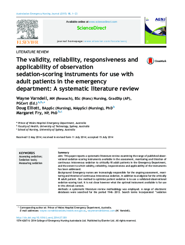 (PDF) The validity, reliability, responsiveness and applicability of observation sedation ...