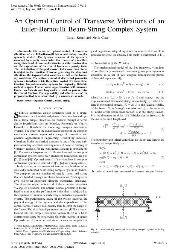 Pdf An Optimal Control Of Transverse Vibrations Of An Euler Bernoulli