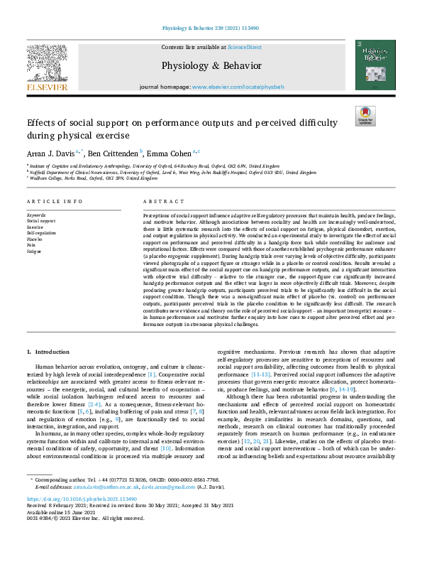 (PDF) Effects of social support on performance outputs and perceived ...