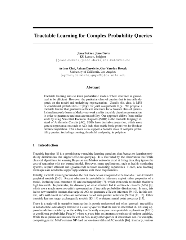 (PDF) Tractable Learning for Complex Probability Queries