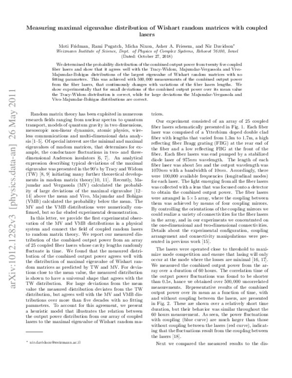 (PDF) Measuring maximal eigenvalue distribution of Wishart random matrices with coupled lasers