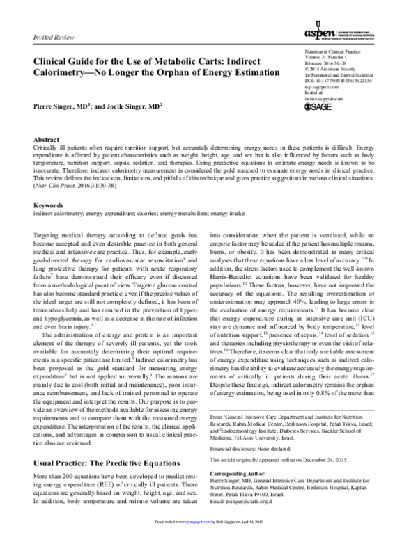 (PDF) Clinical Guide for the Use of Metabolic Carts