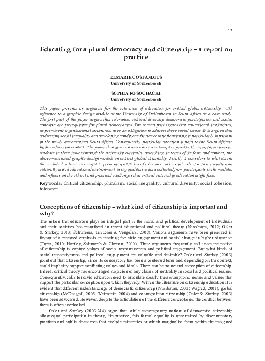 (PDF) Educating for a plural democracy and citizenship – a report on ...