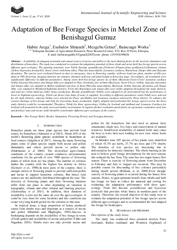 (PDF) Adaptation of Bee Forage Species in Metekel Zone of Benishagul Gumuz