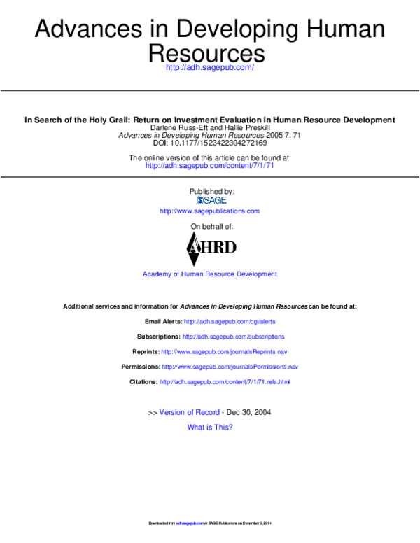 (PDF) Hallie Preskill In Search of the Holy Grail : Return on ...
