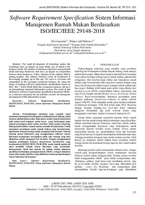 (PDF) Software Requirement Specification Sistem Informasi Manajemen Rumah Makan Berdasarkan ISO ...