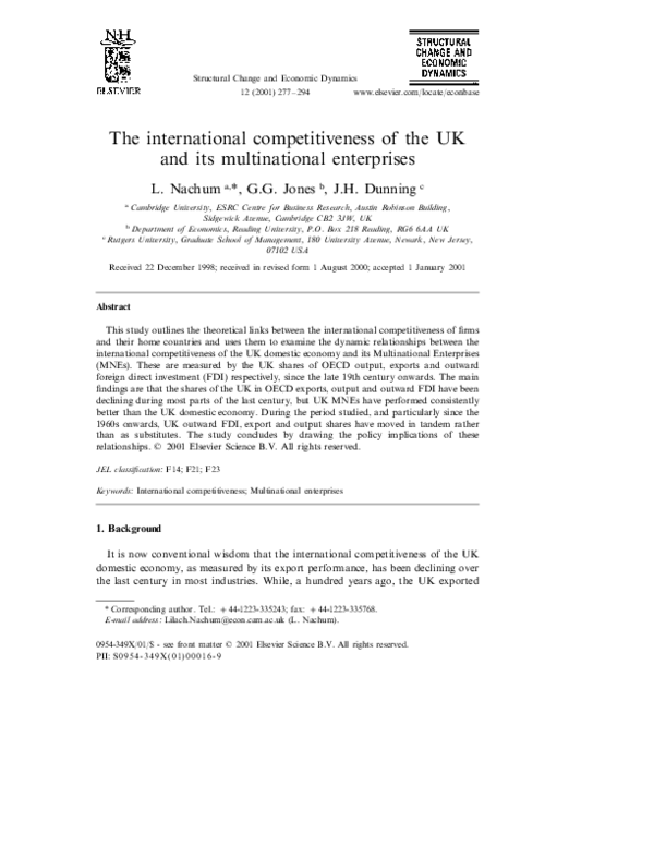 (PDF) The international competitiveness of the UK and its multinational ...