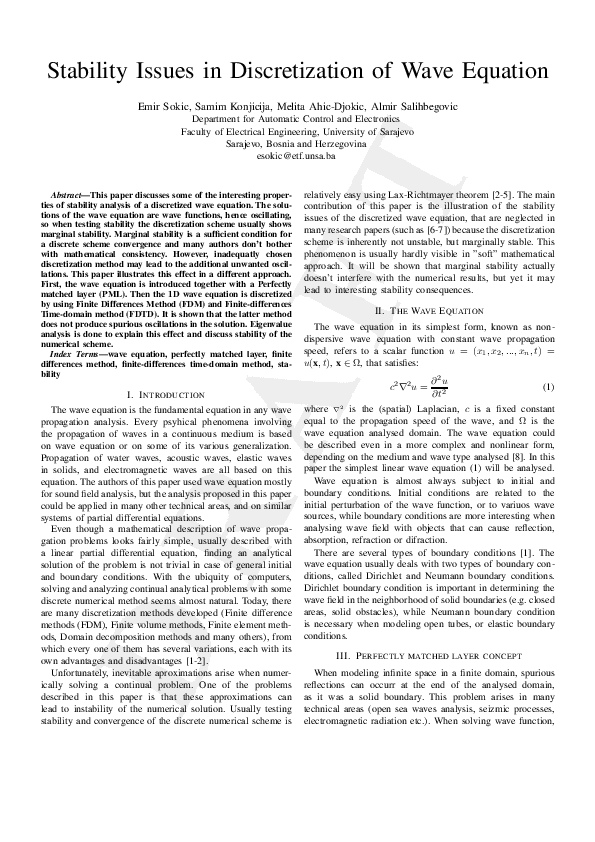 (PDF) Stability issues in discretization of wave equation