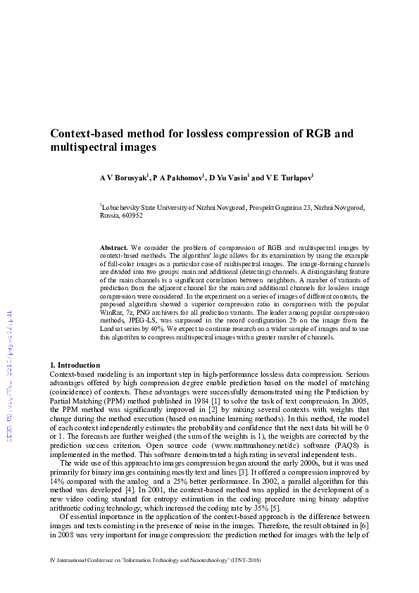 (PDF) Context-based method for lossless compression of RGB and multispectral images