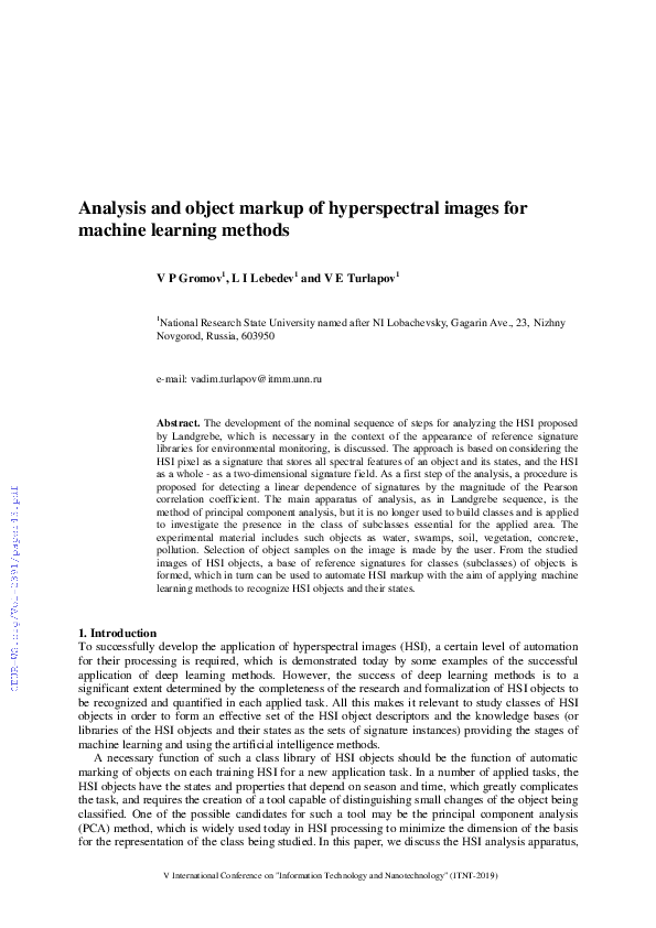 (PDF) Analysis and object markup of hyperspectral images for machine learning methods