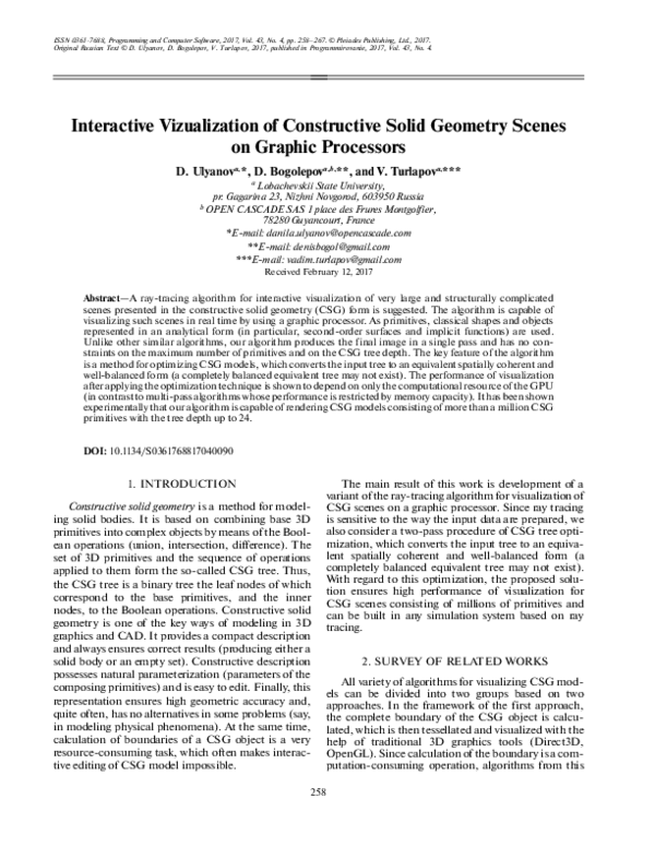 (PDF) Interactive vizualization of constructive solid geometry scenes on graphic processors