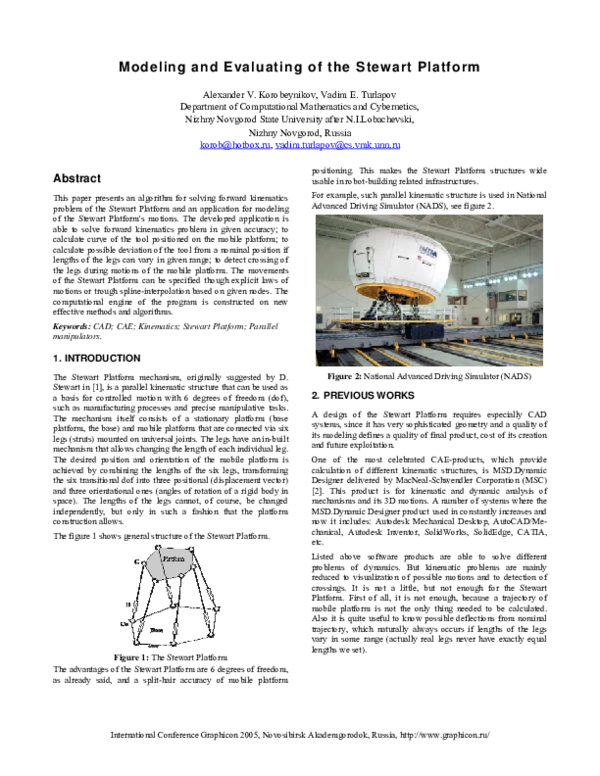 (PDF) Modeling and Evaluating of the Stewart Platform