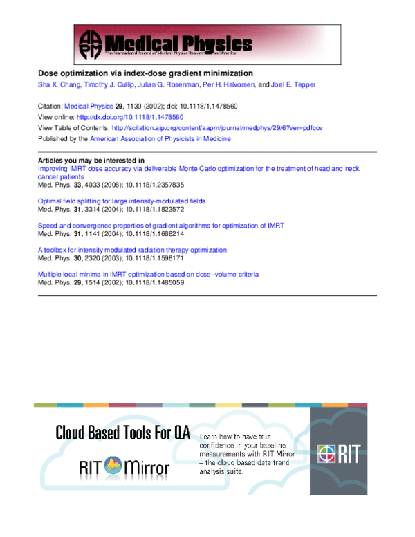 Pdf Dose Optimization Via Index Dose Gradient Minimization