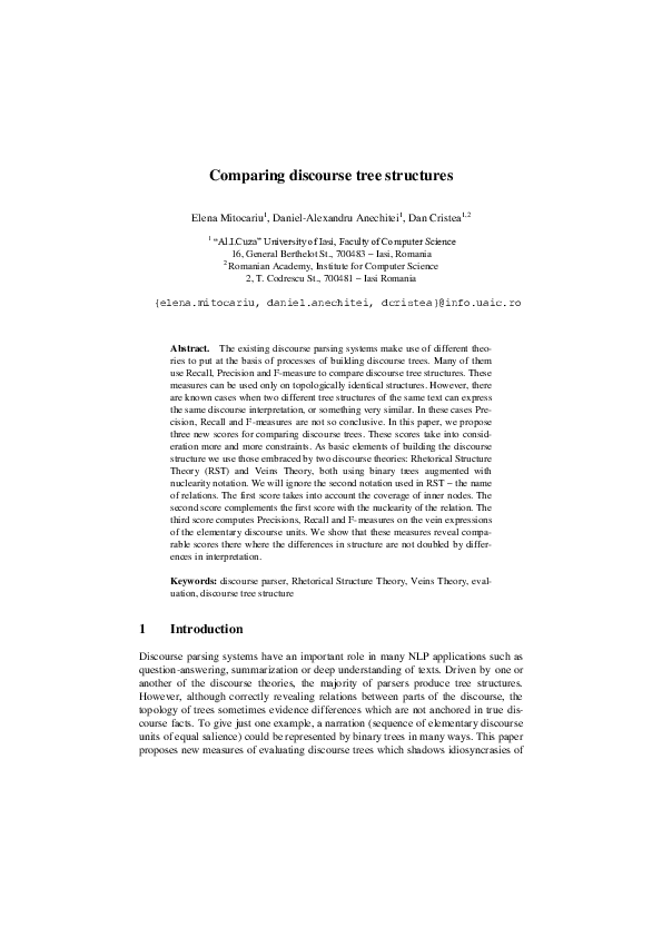 (PDF) Comparing Discourse Tree Structures