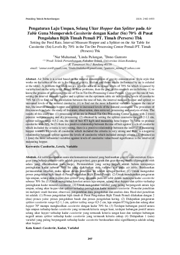 (PDF) Hubungan Pengaturan Laju Umpan, Selang Ukur Hopper dan Splitter ...
