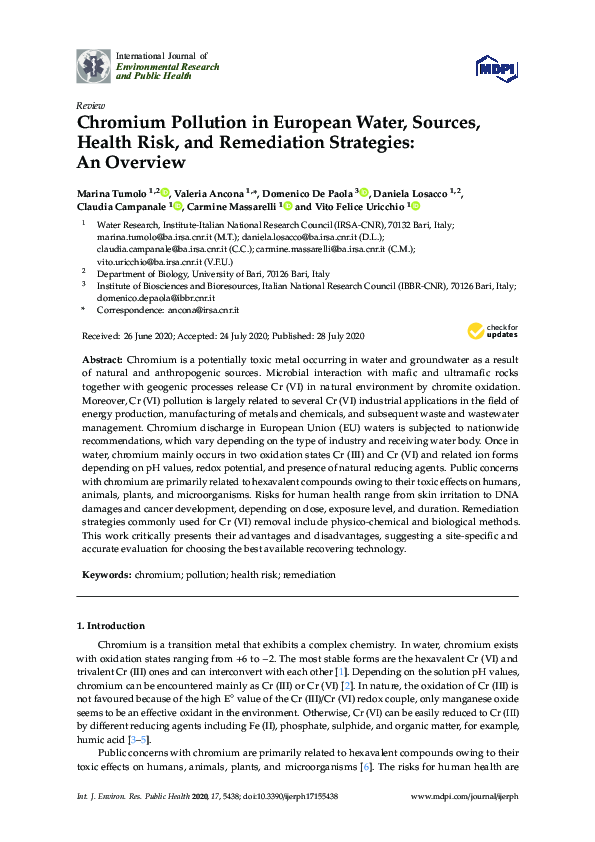 (PDF) Chromium Pollution in European Water, Sources, Health Risk, and ...