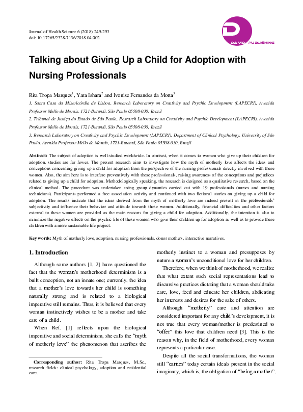 (PDF) Talking about Giving Up a Child for Adoption with Nursing ...