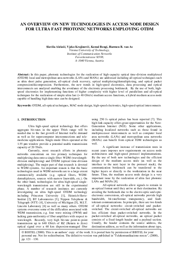 (PDF) An Overview on New Technologies in Access Node Design for Ultra ...