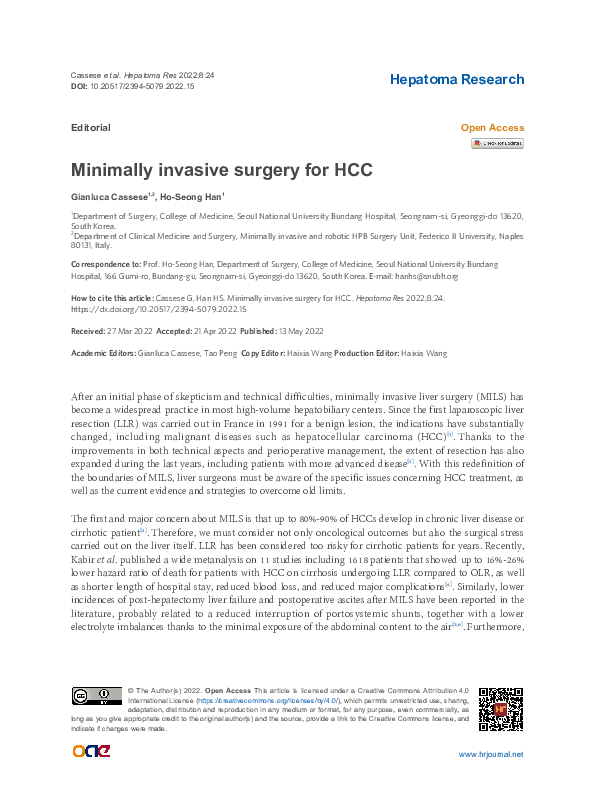 (PDF) Minimally invasive surgery for HCC