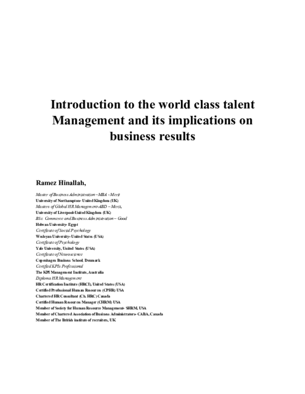 (DOC) World Class Talent Management Project
