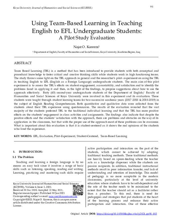 (PDF) Using Team-Based Learning in Teaching English to EFL Undergraduate Students