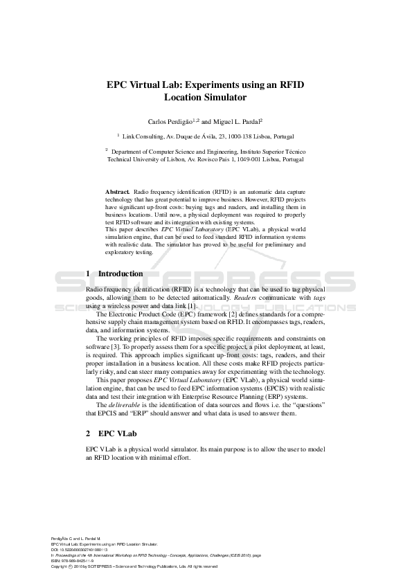 (PDF) EPC Virtual Lab: Experiments using an RFID Location Simulator